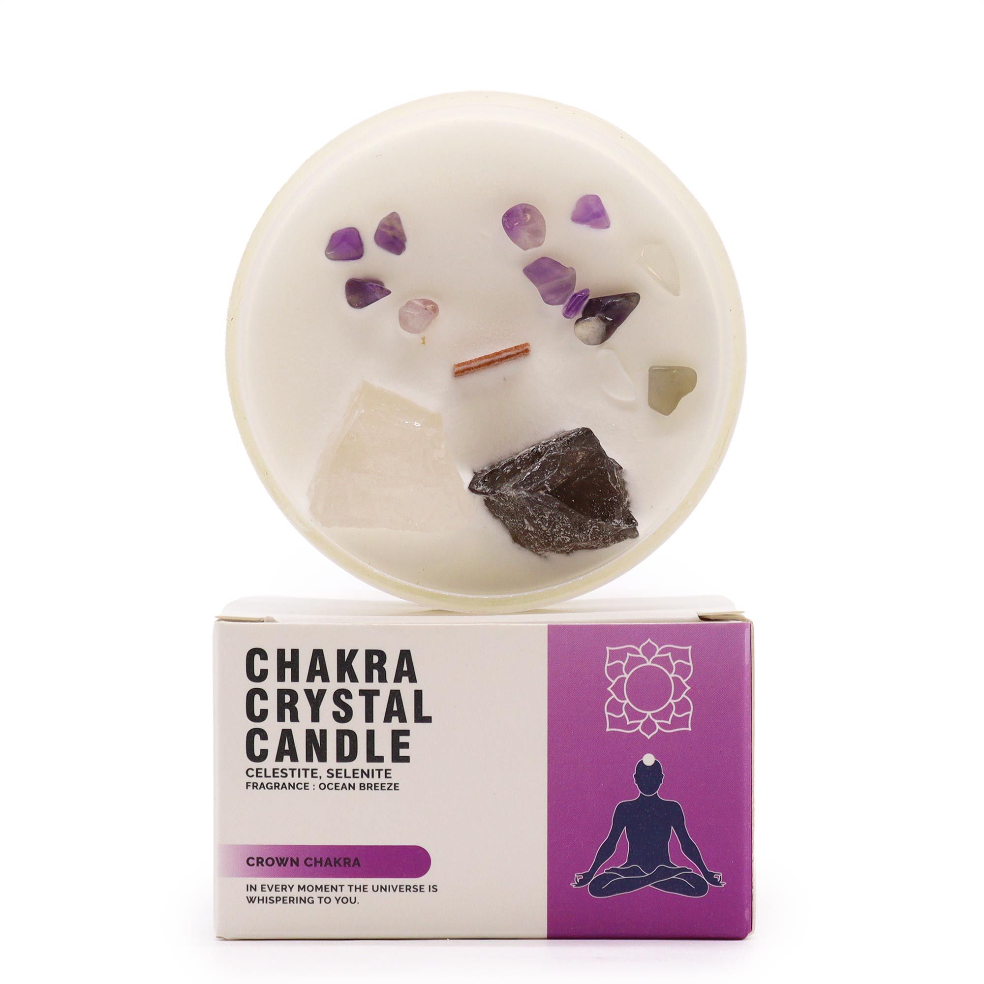 Chakra Crystal Candles - Crown Chakra - Happy Buddha