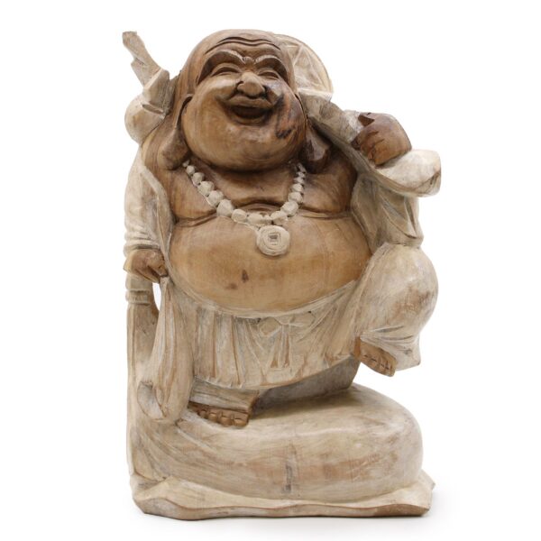 Happy Buddha Bring Wood - Whitewash 30cm - Happy Buddha
