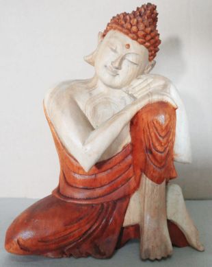 Hand Carved Buddha Statue - 25cm Thinking - Happy Buddha