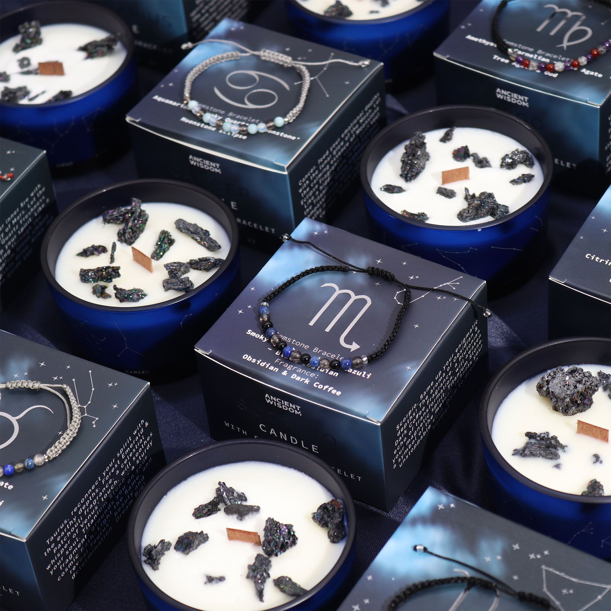 Zodiac Crystal Candle with Gemstone Bracelet - Gemini - Happy Buddha