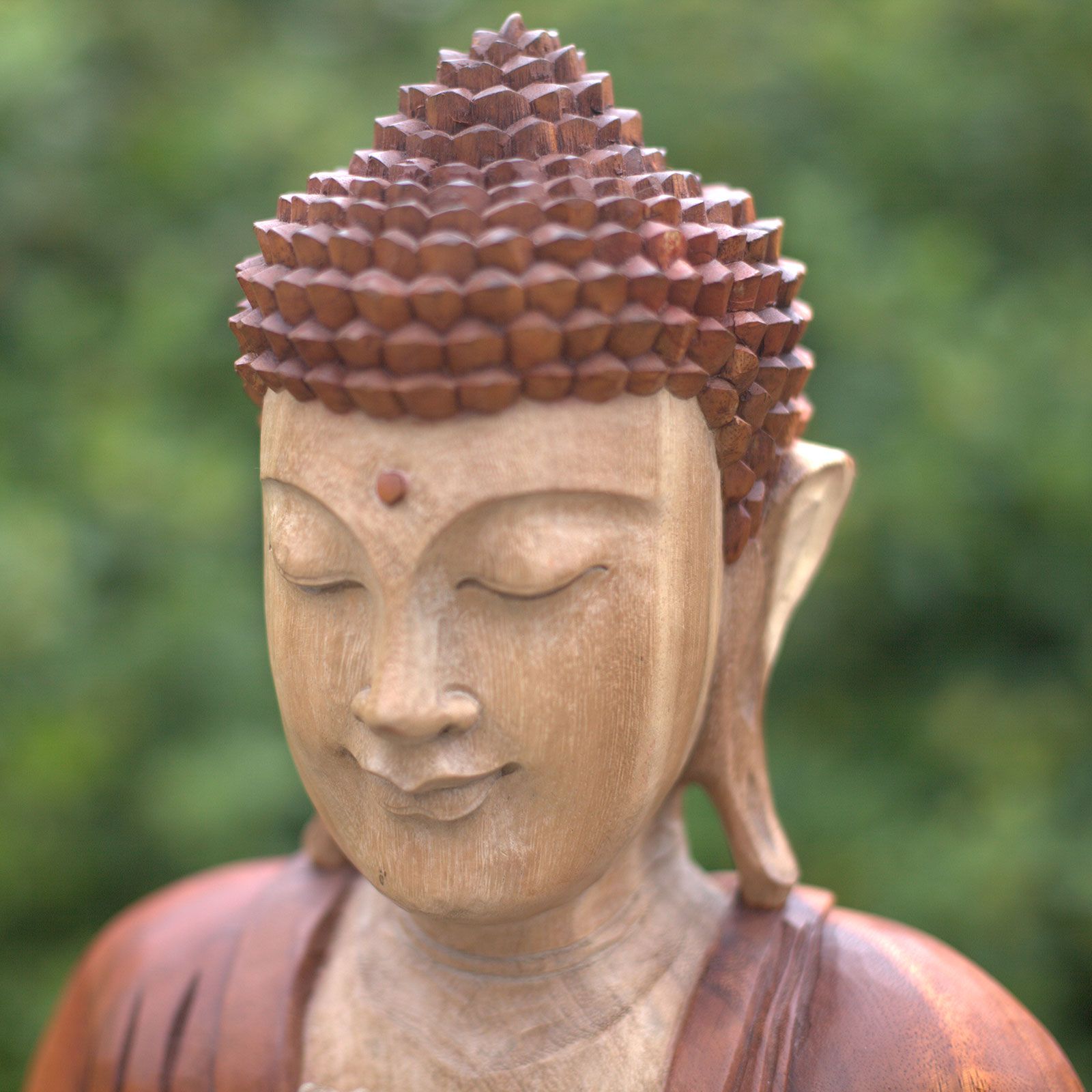 Hand Carved Buddha Statue - 25cm Thinking - Happy Buddha