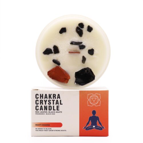 Chakra Crystal Candles - Root Chakra - Happy Buddha