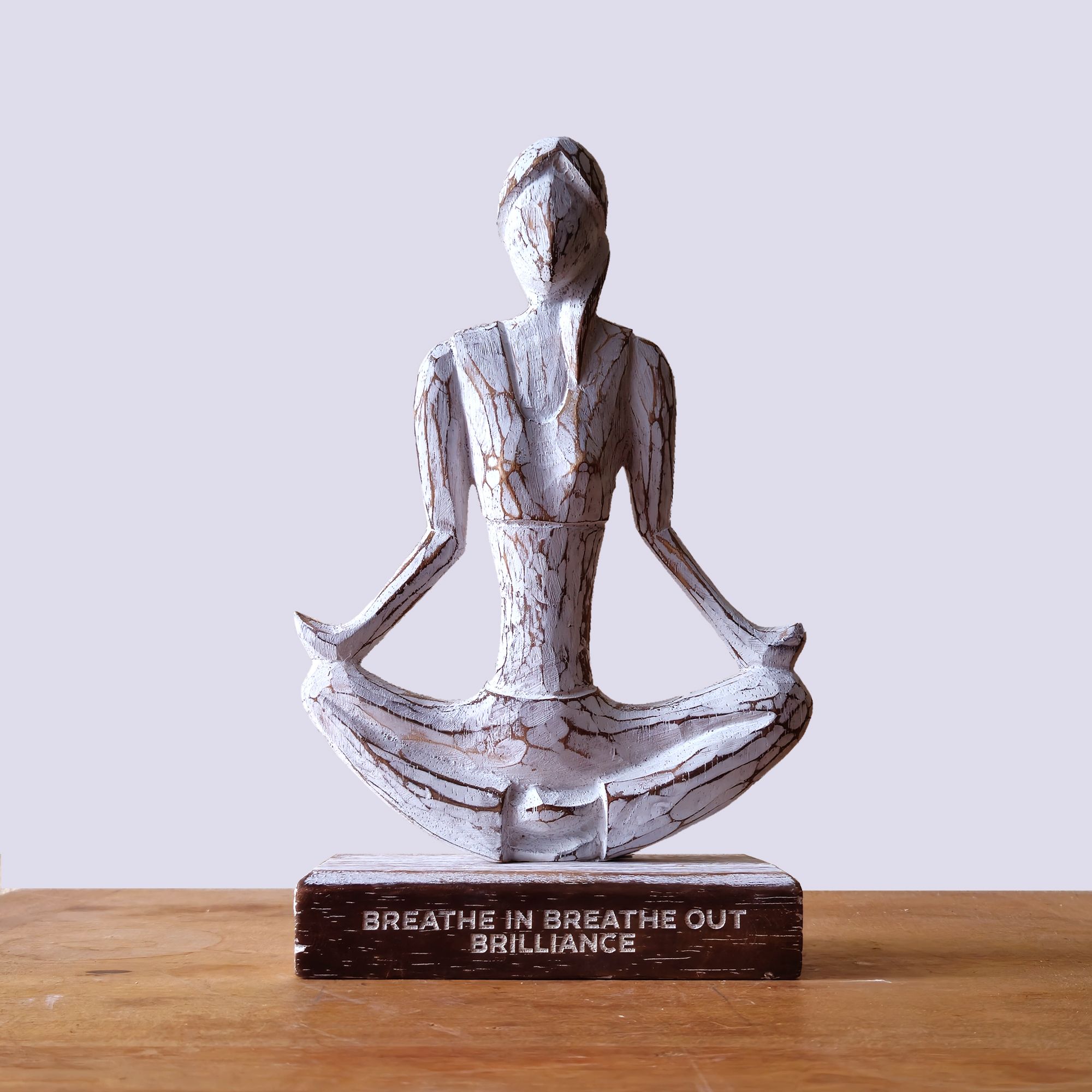 Wooden Yoga Lady - Whitewash - Easy Pose - "Breathe in Breathe out ...