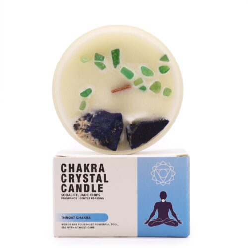 Chakra Crystal Candles - Throat Chakra - Happy Buddha