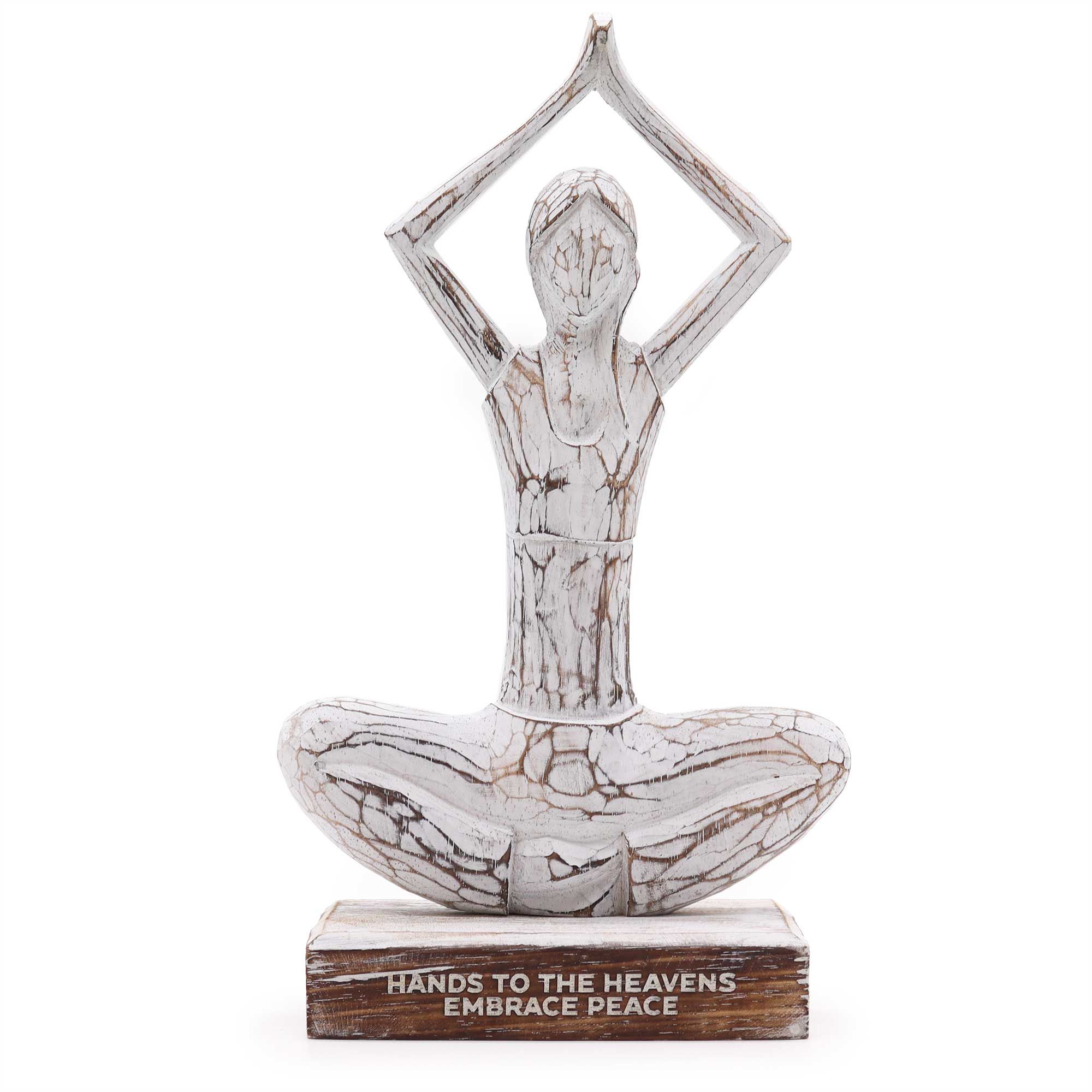 Wooden Yoga Lady - Whitewash - Hands Up Pose - "Hands to the Heavens ...
