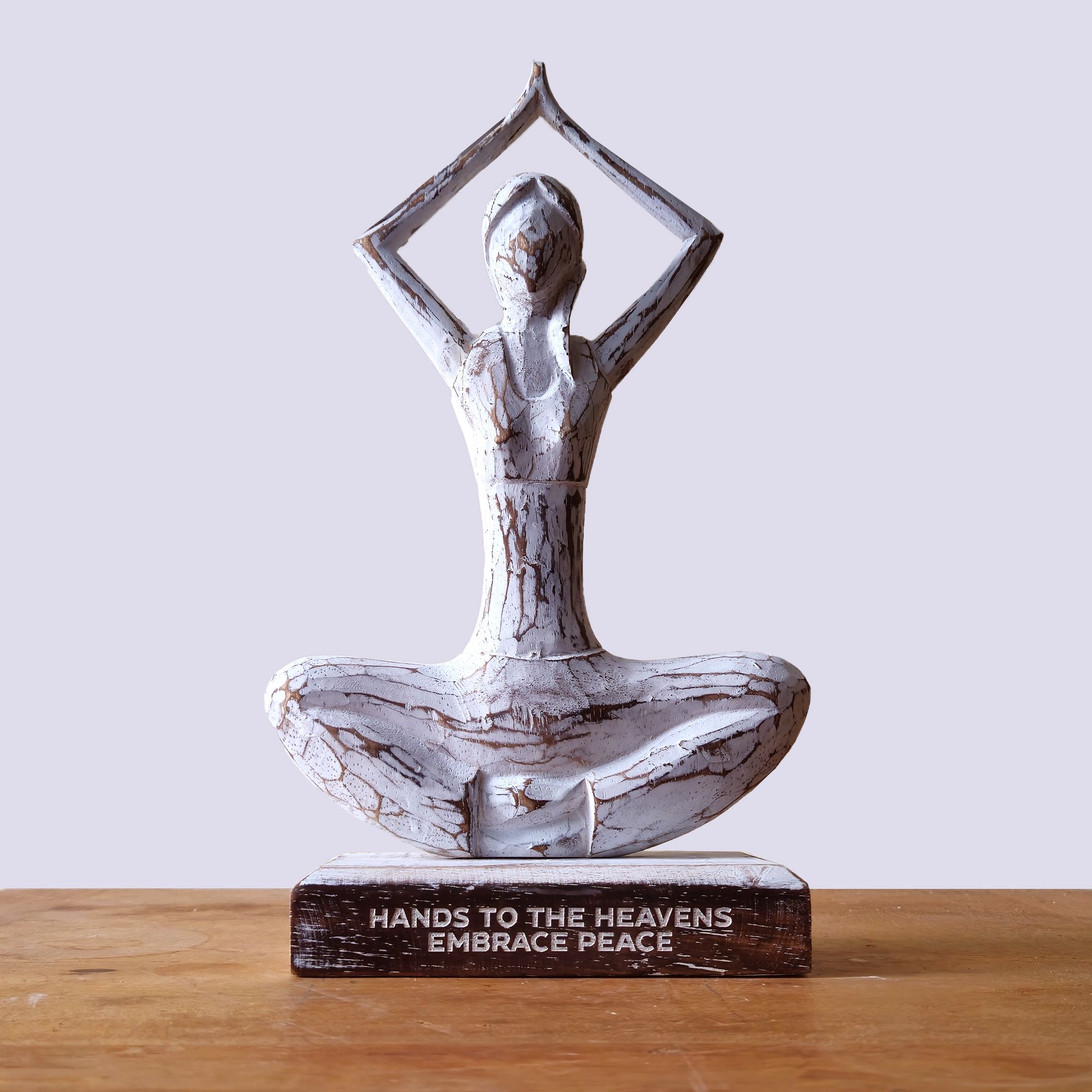 Wooden Yoga Lady - Whitewash - Hands Up Pose - "Hands to the Heavens ...