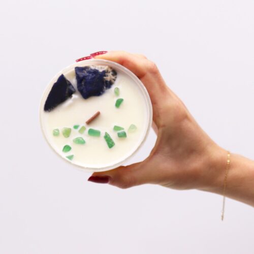 Chakra Crystal Candles - Throat Chakra - Happy Buddha