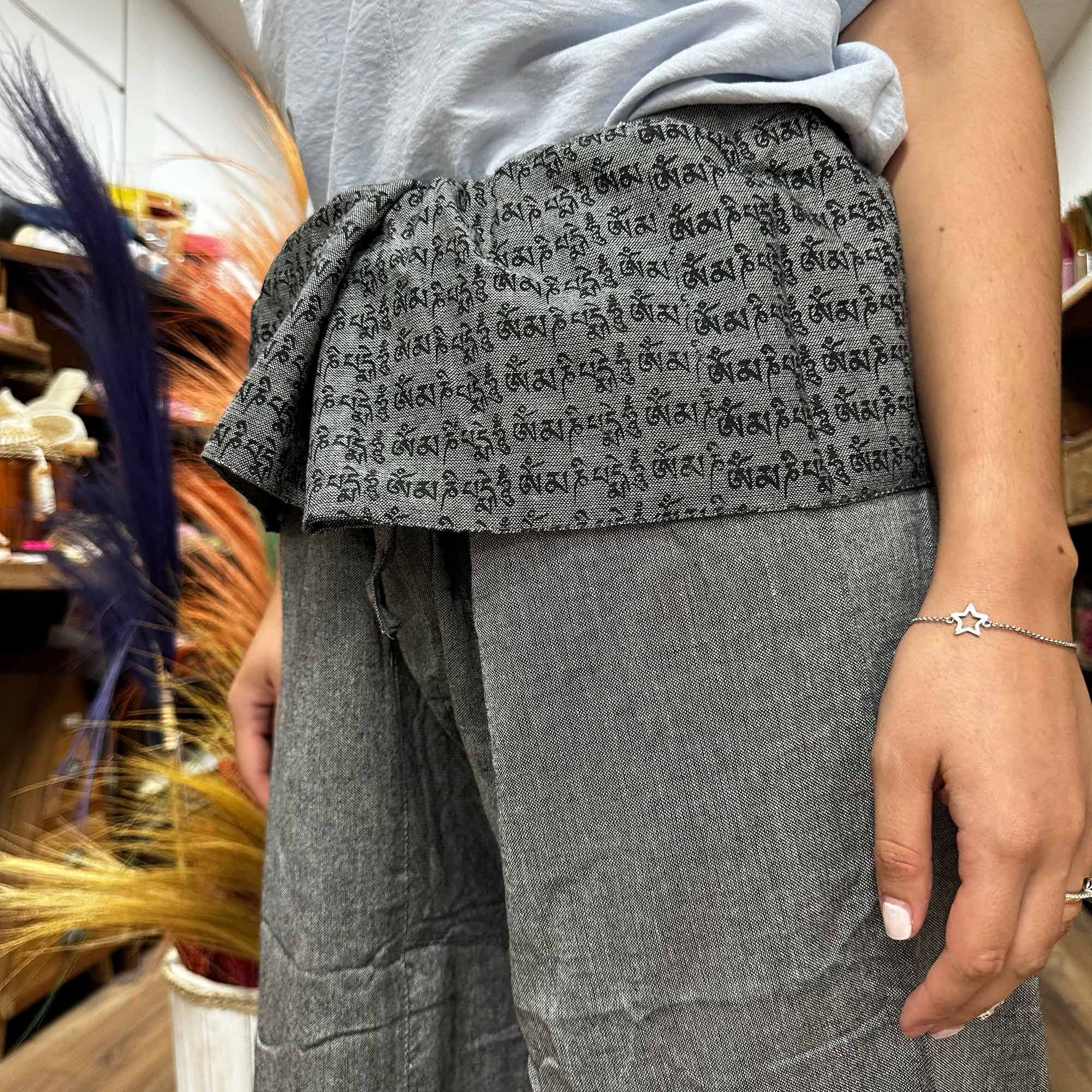 Yoga and Festival Pants - Thai Fisherman Mandala Mantra on Grey - Happy ...