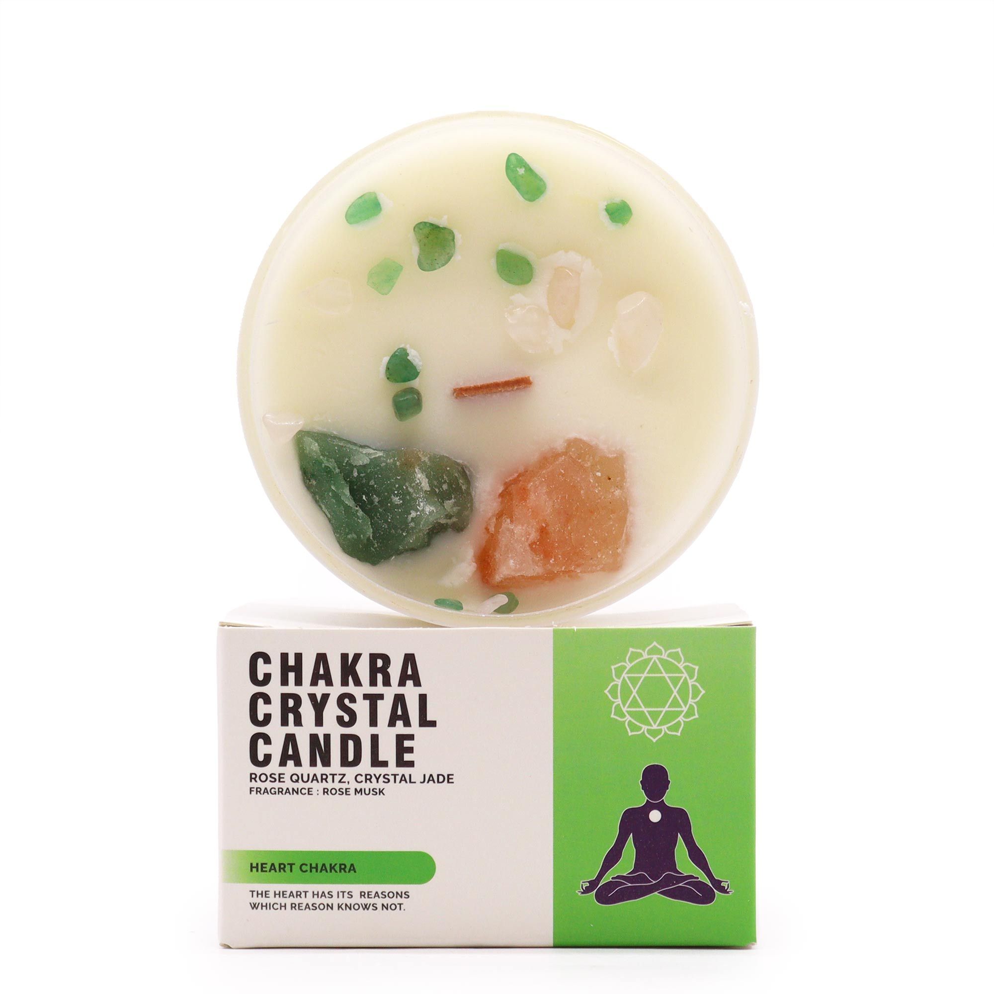 Chakra Crystal Candles - Heart Chakra - Happy Buddha