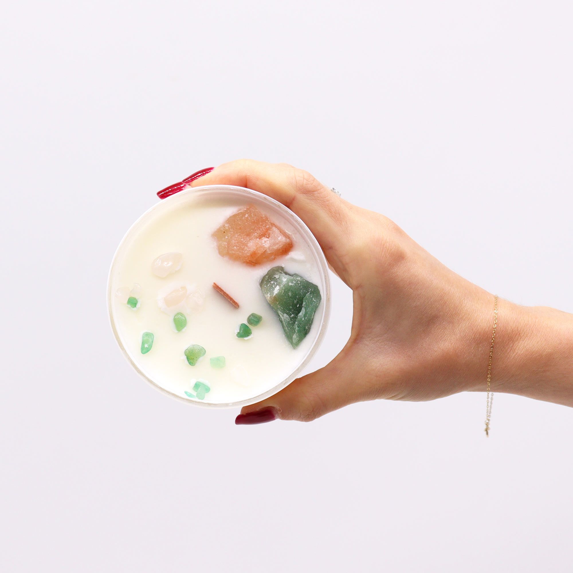 Chakra Crystal Candles - Heart Chakra - Happy Buddha